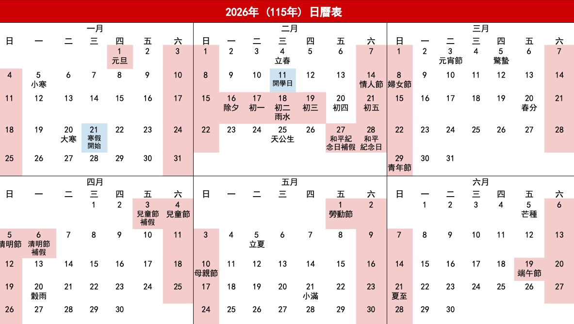 2026(115年)行事曆：2026過年放6天、連假7個，全年請假攻略－商周頭條｜商周